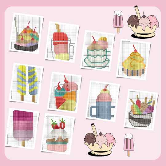 10 FREE CROSS STITCH PATTERN ICE CREAM Edition 2 - Crafting is My Hobby